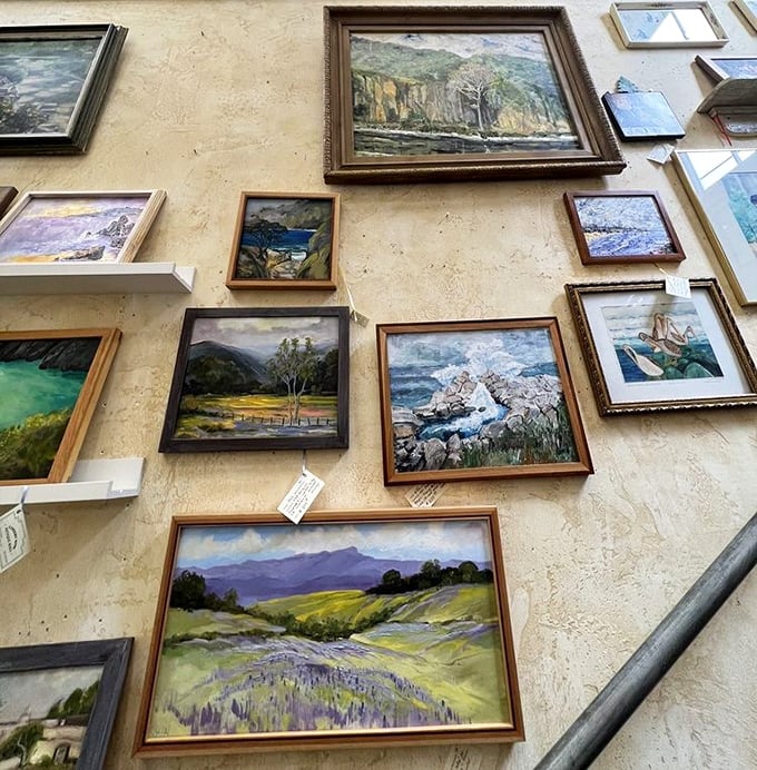 California landscapes immortalized in oils and watercolors—coastal scenes and rolling hills that capture the Golden State's timeless beauty.