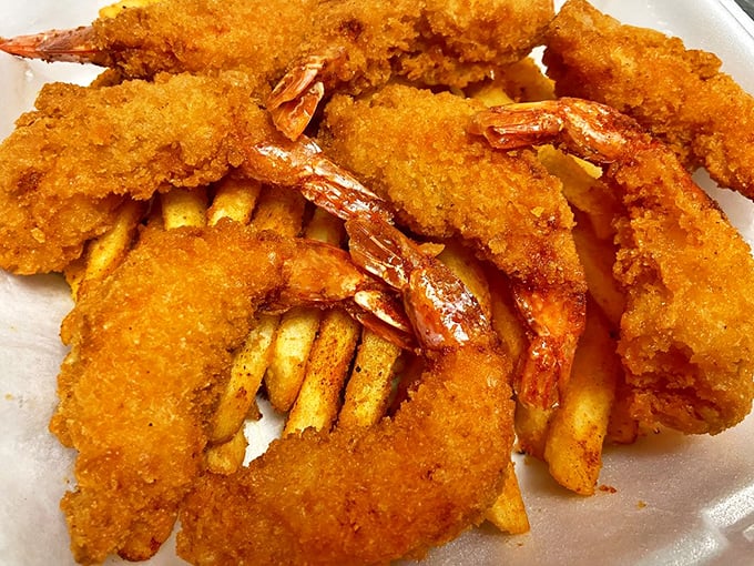 Fried shrimp and fries—the classic coastal comfort duo that proves sometimes the simplest combinations are the most satisfying.