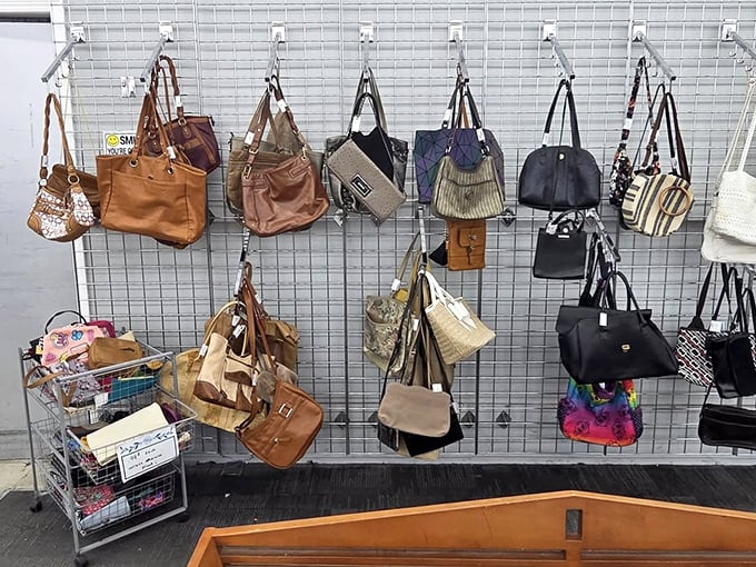 Handbag heaven – where purses of all persuasions hang out together like old friends at a high school reunion.