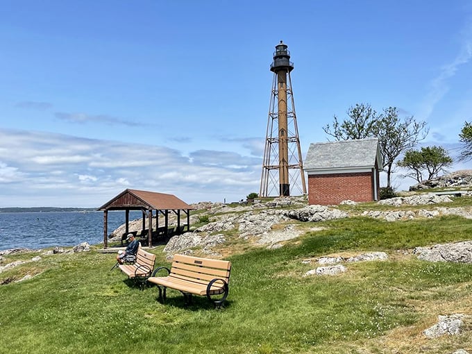 Marblehead Light stands like an industrial-chic sentinel, proving lighthouses don't need to be round and white to capture your imagination.