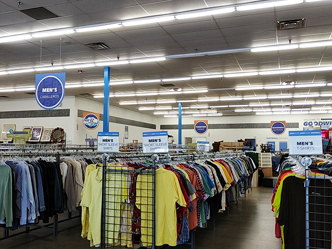 The men's department offers a rainbow of options—where else can you find Hawaiian shirts next to business attire with this kind of price tag?