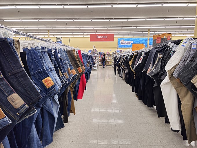 Denim democracy in action—every style, wash, and questionable fashion era represented in glorious blue unity.