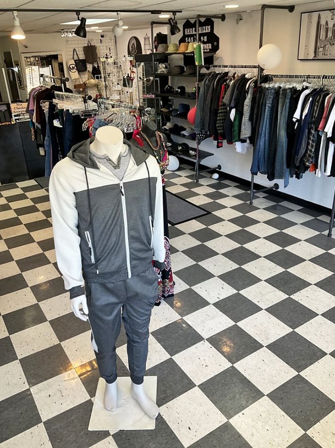 This tracksuit mannequin stands ready for action – or perhaps just a very stylish trip to the grocery store.