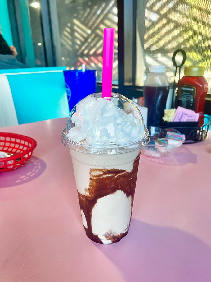 That swirl of chocolate in vanilla isn't just a milkshake—it's a drinkable work of art that demands both straw and spoon.