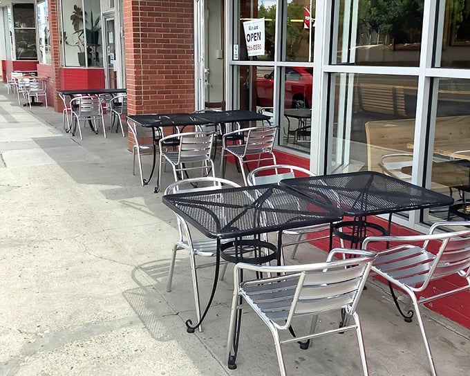 When Albuquerque's weather cooperates, these outdoor tables become prime real estate for people-watching while nursing your post-burrito bliss.