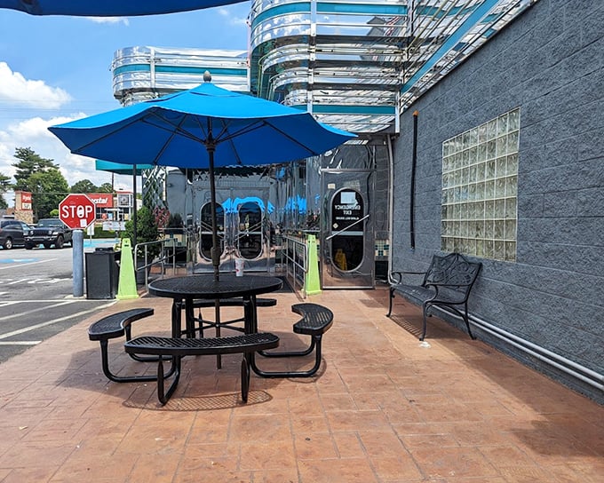 The outdoor seating area offers a moment of fresh air between courses, like an intermission in your personal food symphony.
