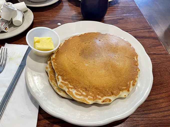 This pancake doesn't need fancy toppings or Instagram filters—it's the confident breakfast hero that lets its golden perfection speak for itself.