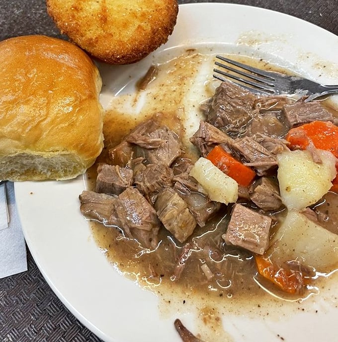 Pot roast that falls apart at the mere suggestion of a fork, swimming in gravy that deserves its own fan club.