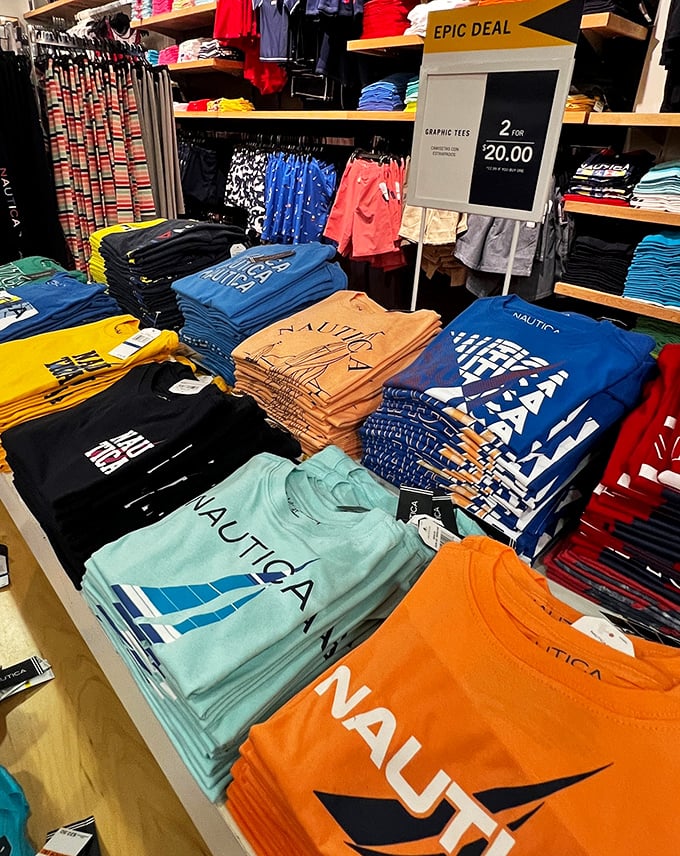 Nautical-themed shirts in every shade of the ocean—because nothing says "I've been to Florida" like wearing the sea home with you.