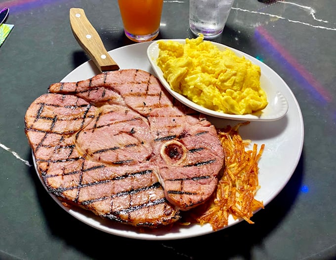 This isn't just steak and eggs – it's a carnivore's fantasy on a plate, with enough protein to fuel an all-day poker marathon.
