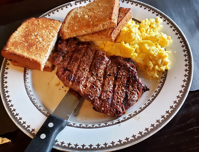 This steak and eggs plate isn't messing around—it's the breakfast equivalent of showing up to a casual Friday in a three-piece suit.