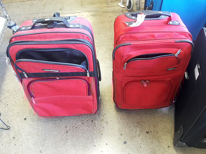 Red luggage stands at attention, ready to roll into new adventures and distant destinations.
