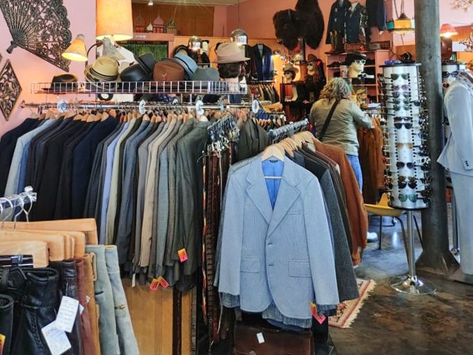 Men's vintage isn't an afterthought here—these blazers have seen more interesting conversations than most therapists.