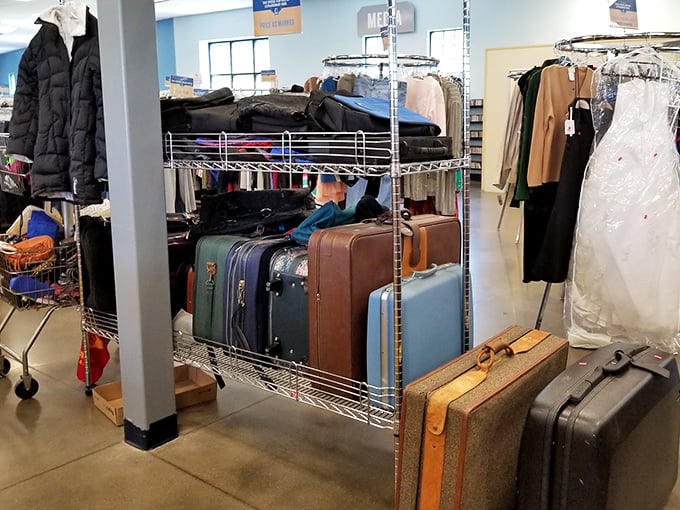 The vintage luggage corner tells stories of travels past while promising adventures future—if these suitcases could talk!