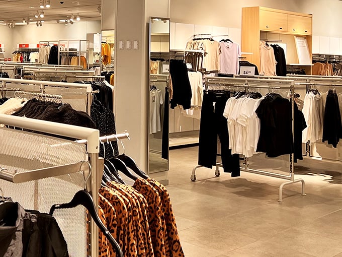 Minimalist clothing displays that Marie Kondo would approve of. Clean lines, neutral palettes, and prices that actually spark joy.