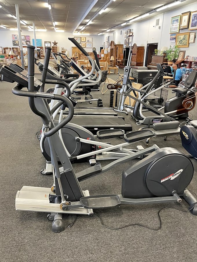 The fitness equipment section—where exercise dreams come at secondhand prices, and someone else has already worked out the warranty kinks.