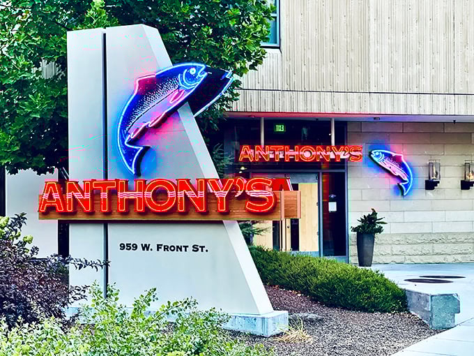 That glowing neon fish sign at Anthony's isn't just decoration—it's a beacon guiding you to seafood nirvana.