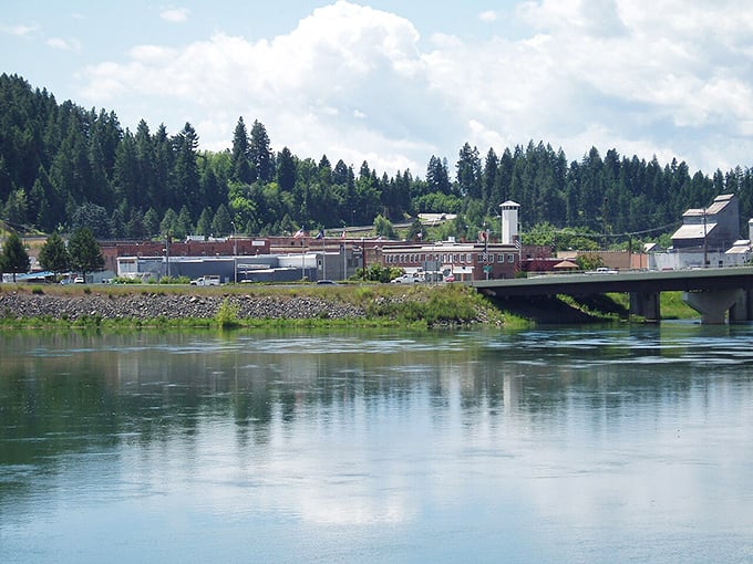 Bonners Ferry's charming downtown sits nestled between forested hills and the winding Kootenai River.