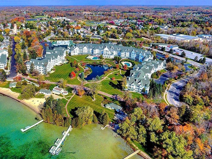 Autumn's paintbrush transforms Elkhart Lake into a five-star masterpiece—that turquoise water flirts with fiery foliage like Wisconsin's answer to the Caribbean.
