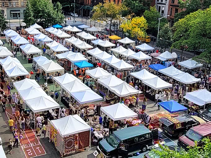 From above, this market looks like a perfectly organized treasure map spread across the neighborhood streets.