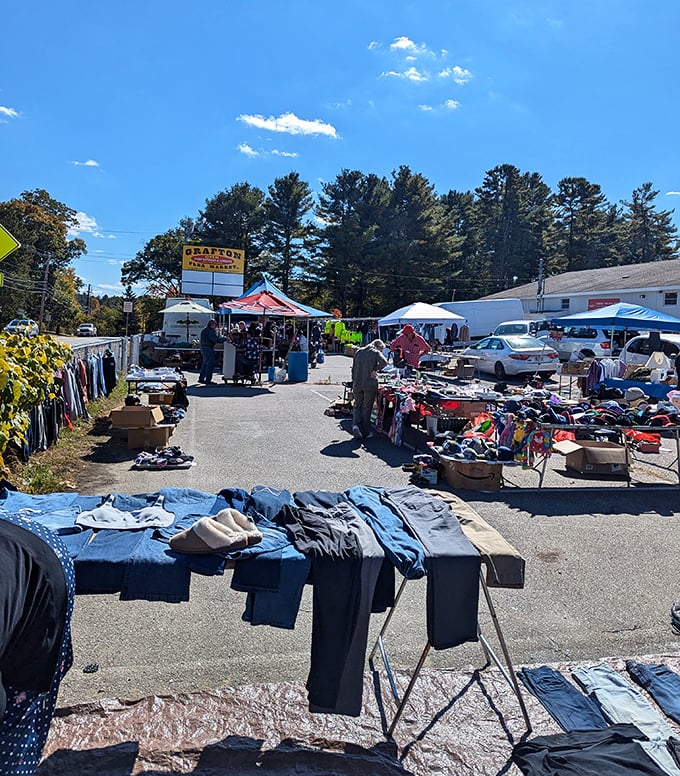 Rows of outdoor vendors create a treasure hunter's paradise under the perfect blue sky.