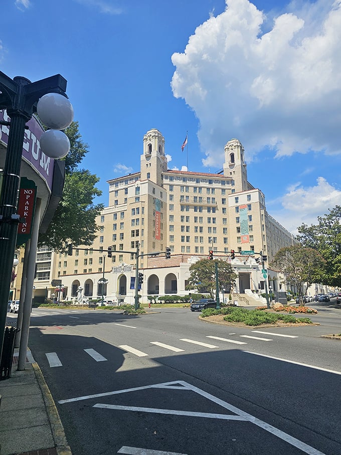 That grand Arlington Hotel towers majestically over downtown – historic elegance meets natural hot springs in this remarkable national park.
