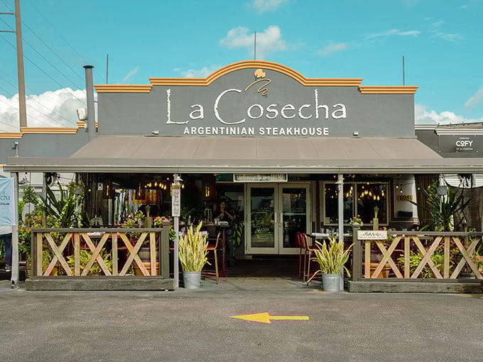 La Cosecha's inviting patio practically whispers "come taste Argentina" – a South American steak vacation without leaving Miami.