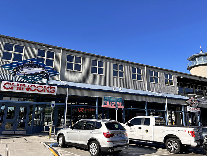 Little Chinook's industrial charm reflects authentic fishing culture – real boats, real fish, real flavor.
