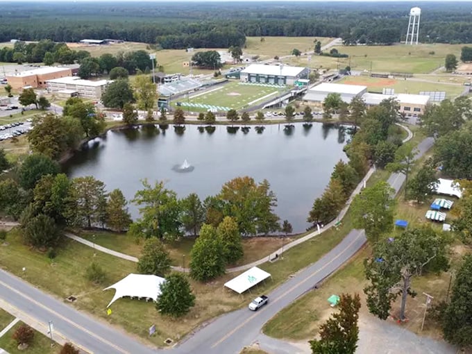 A peaceful pond and small-town campus life reflect Monticello’s charm — calm, classic, and comfortably affordable.