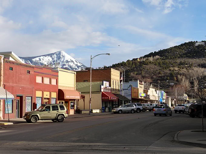 The colorful storefronts of Paonia stand like a painter's palette against the backdrop of sage-covered hills and blue skies.