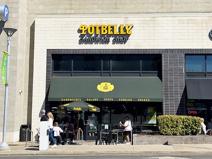 Potbelly's welcoming storefront invites you in for toasted sandwich perfection in the heart of Nashville.