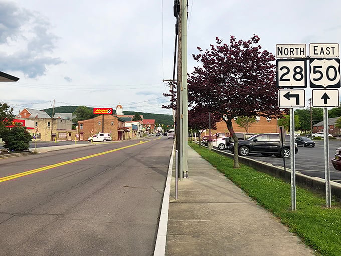 Route markers point the way through Romney, where Adams Drive Inn has been serving up comfort food longer than most folks can remember.
