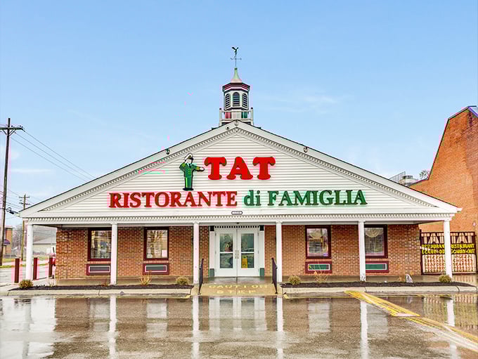 That bell tower isn't calling people to church - it's summoning them to pizza heaven.