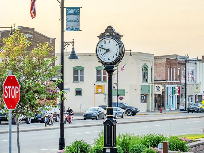 Tomah's classic town clock keeps perfect time while Main Street businesses keep prices perfectly reasonable.
