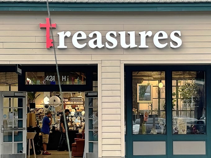 "Treasures" indeed—this North Bend shop's inviting storefront offers a glimpse of the carefully curated finds within.