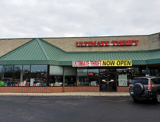 Ultimate Thrift's green awning signals go—for bargain hunters ready to discover hidden gems in Greenfield.
