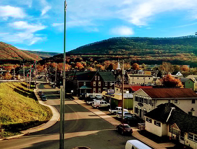 The blooming trees frame this Williamsport church beautifully—nature's way of highlighting the city's architectural treasures for free.