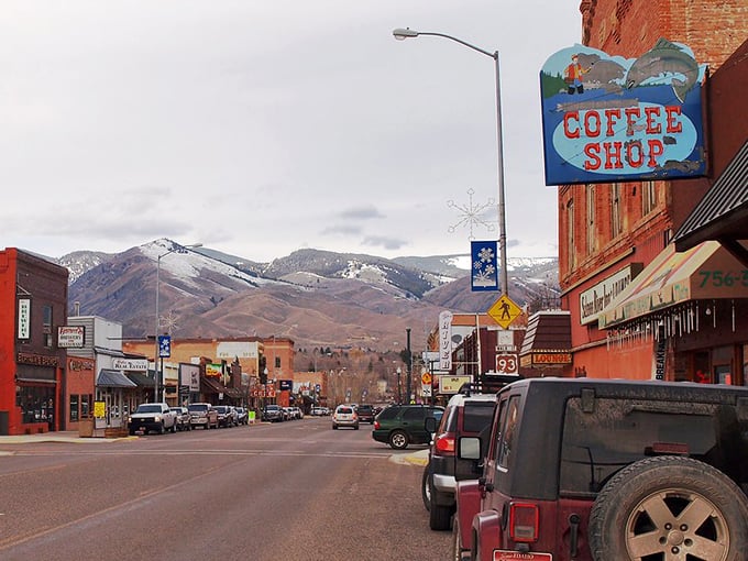 Salmon's main street stretches toward endless mountain horizons like a gateway to Idaho's wildest adventures and biggest dreams.