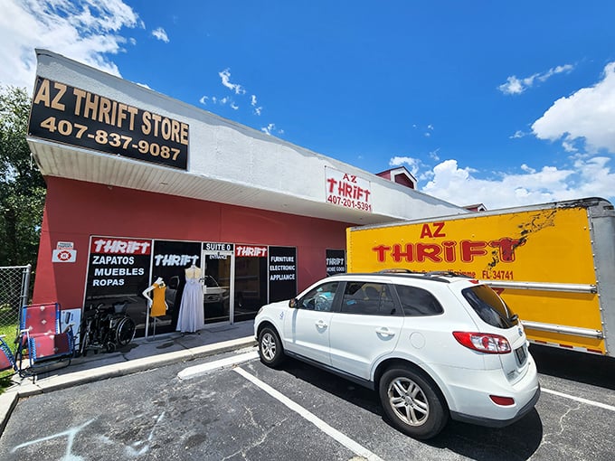 That yellow delivery truck isn't just transportation—it's a treasure ship bringing new finds to eager thrifters daily.