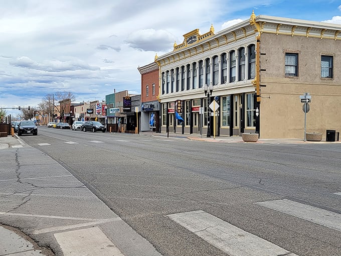 Victorian-era architecture frames modern businesses where historical charm meets contemporary savings in perfect harmony today.