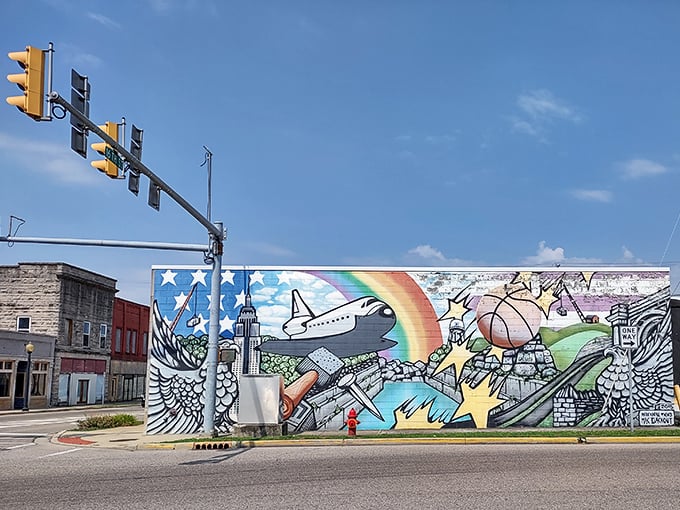 A vibrant mural brightens Bedford's affordable downtown, adding color to a retirement that won't leave you in the red.