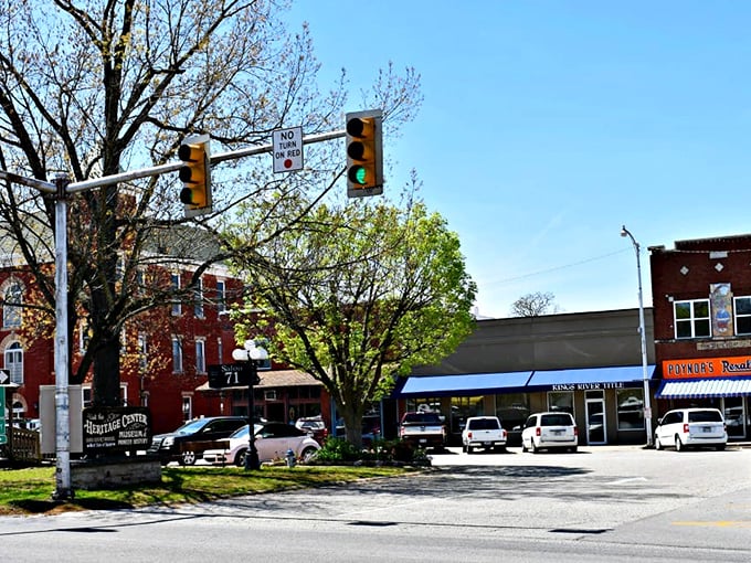Classic storefronts line the street like a movie set for the perfect American small town experience.