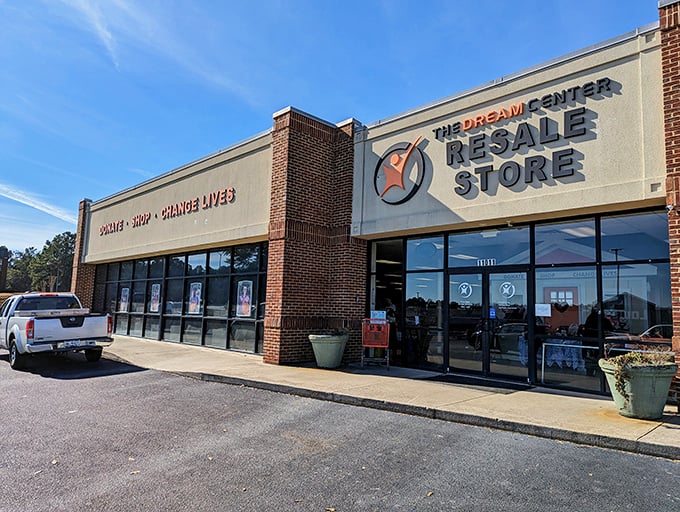 Morning light illuminates The Dream Center's storefront – a beacon of hope and incredible bargains for early bird shoppers.