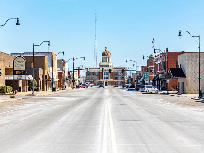 The courthouse dome watches over streets where American dreams still come true.
