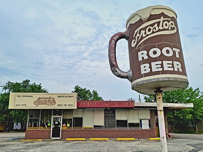 That giant root beer mug sign isn't just nostalgic—it's practically the Statue of Liberty for hungry Baton Rouge locals!