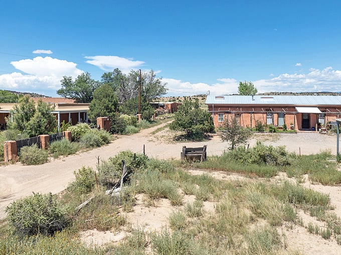 The village of Galisteo emerges from the landscape like a watercolor painting, its adobe buildings returning to the earth that created them.
