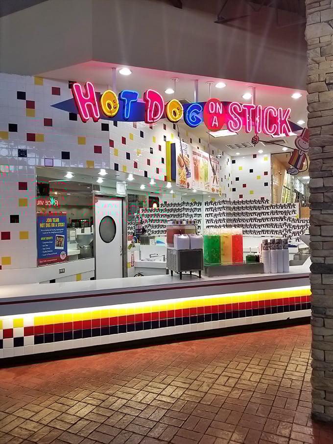 Those colorful letters spell pure nostalgia - hand-dipped corn dogs never go out of style.