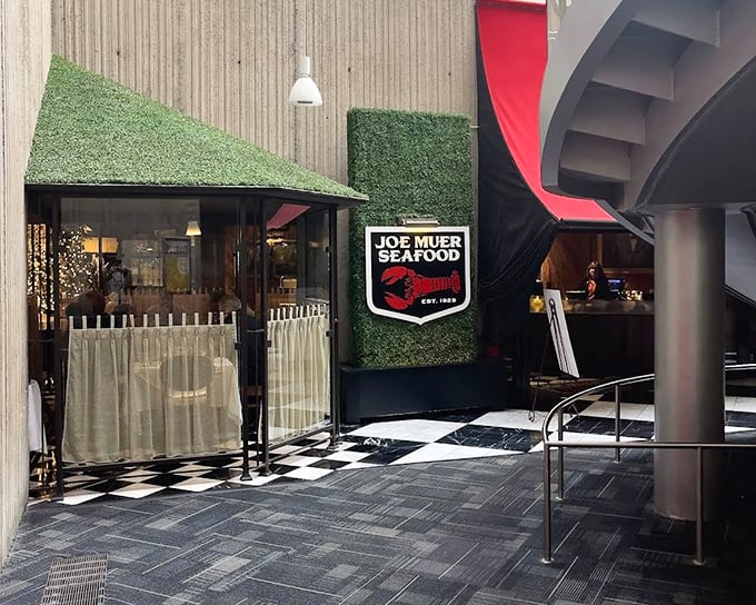 Joe Muer's entrance combines classic style with that show-stopping green wall – as fresh as their seafood.