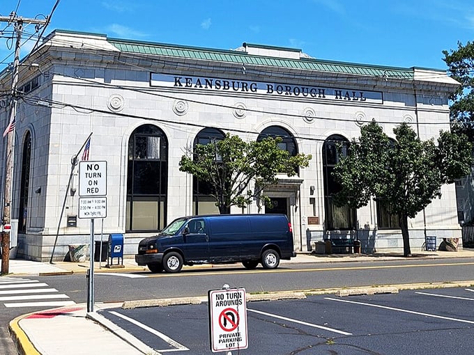 Here’s small-town pride wrapped in stone and sunlight—Keansburg Borough Hall, standing tall like a friendly neighbor.