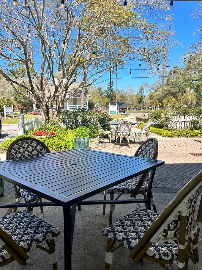 Perfect spot for afternoon conversations where time moves slower and worries seem to drift away downstream.